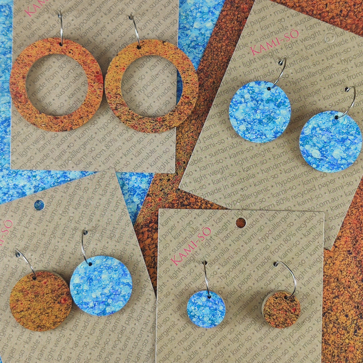 Reversible Circle Recycled Paper Earrings - Blue Speckle / Copper ...